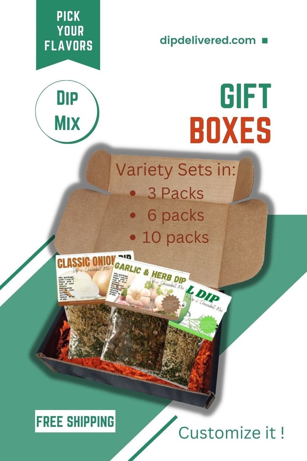 Dip Lovers Gift Box Includes 3 Flavors - Share Your Love - You Select ...