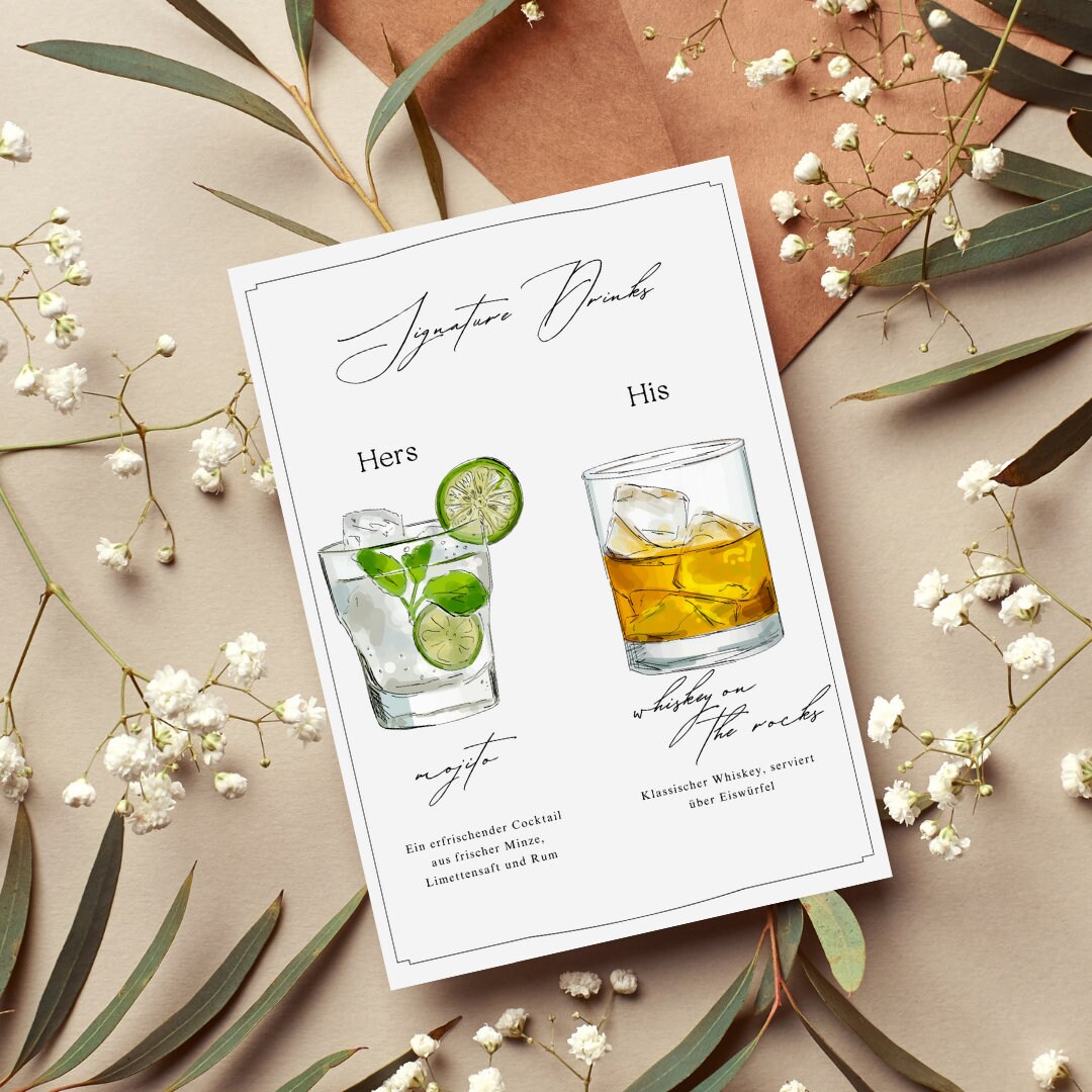 Signature Drinks Card for the Wedding, Bar Card, Menu, Digital Download ...