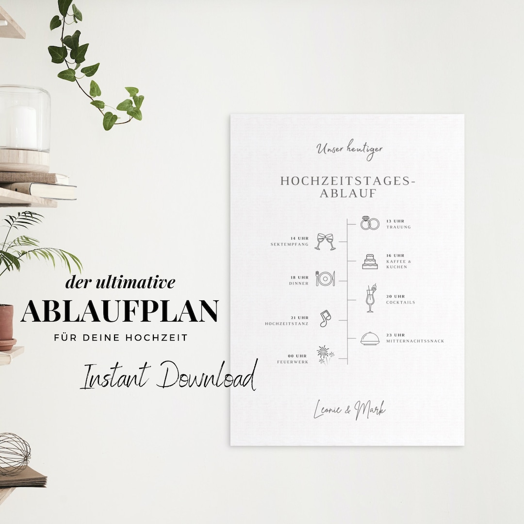 Hochzeits-Ablaufplan Vorlage – Editierbares PDF zum Sofort-Download (A4 ...