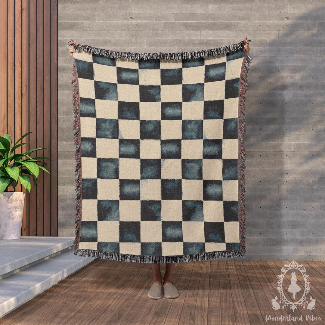 Vintage Cheque Woven Throw Blanket | Black & White Check | Decorative ...