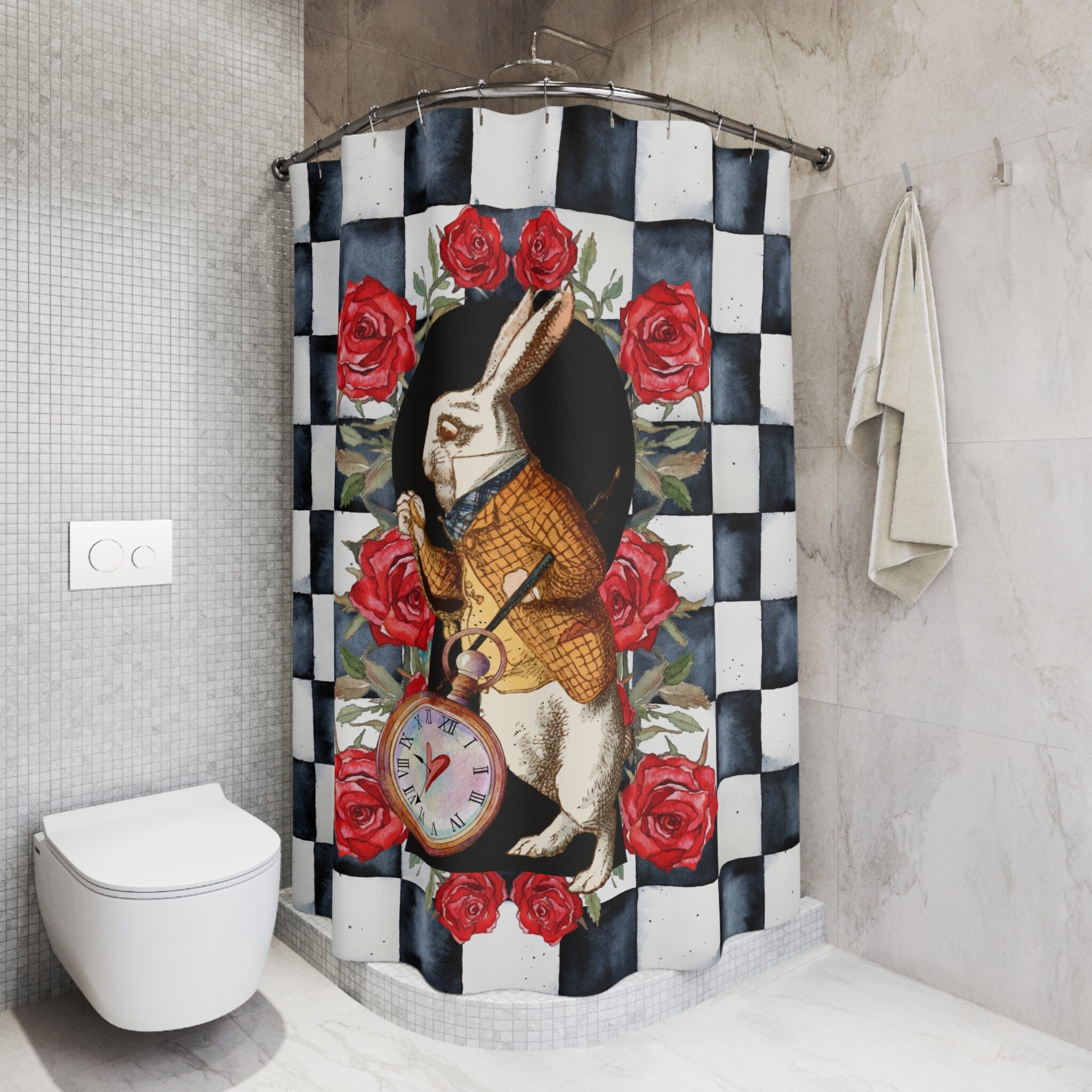 Vintage White Rabbit Shower Curtain | Alice in Wonderland Shower ...