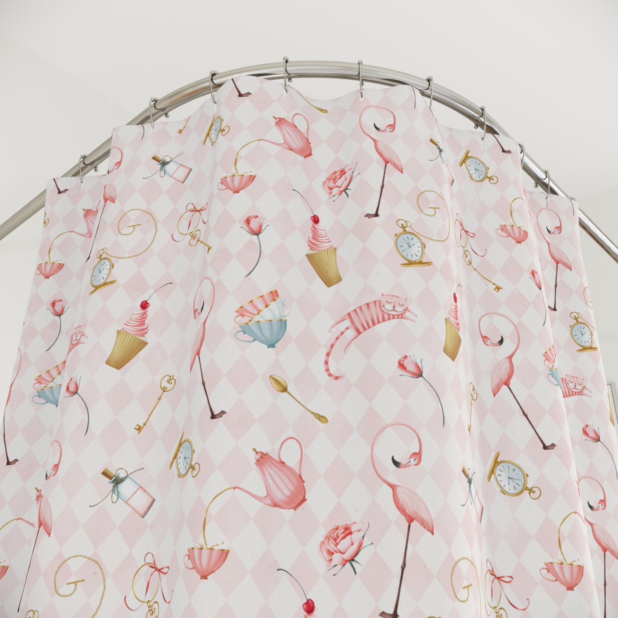Pink Tea Party Shower Curtain Alice in Wonderland Aesthetic Tea Party ...