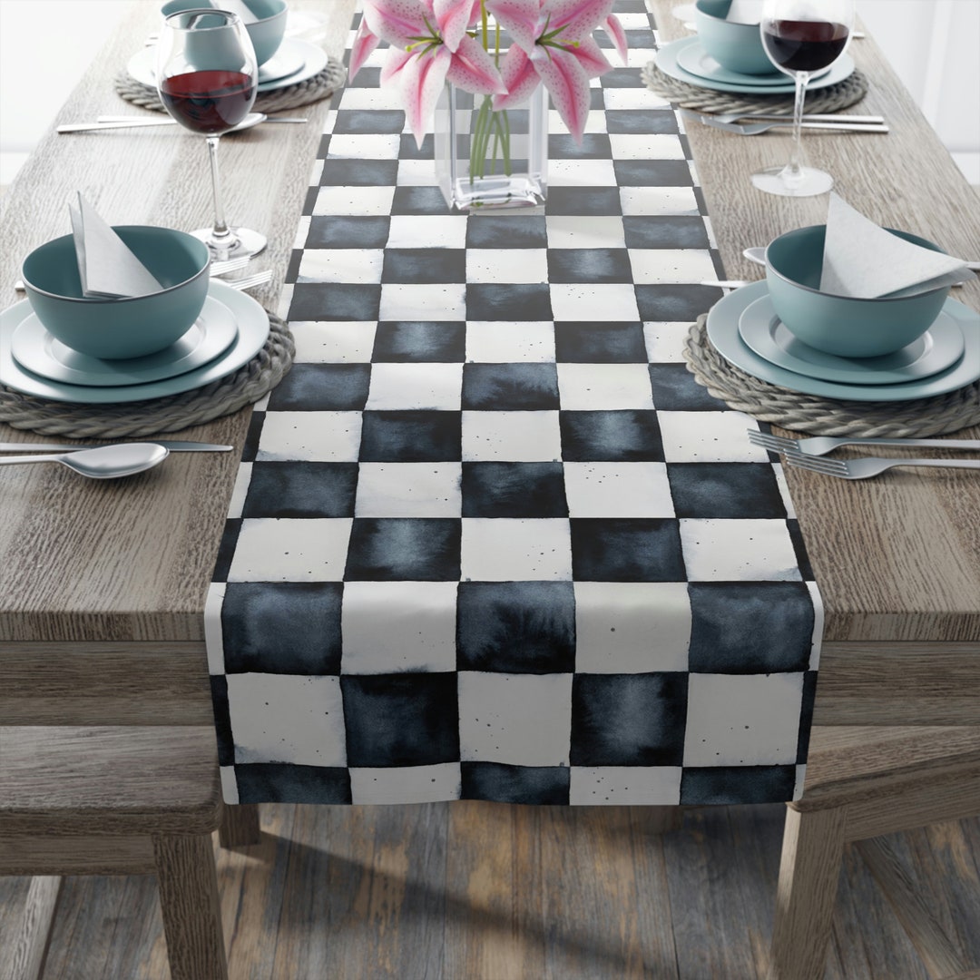 Vintage Cheque Table Runner | Chessboard | Checkerboard Pattern | Black ...