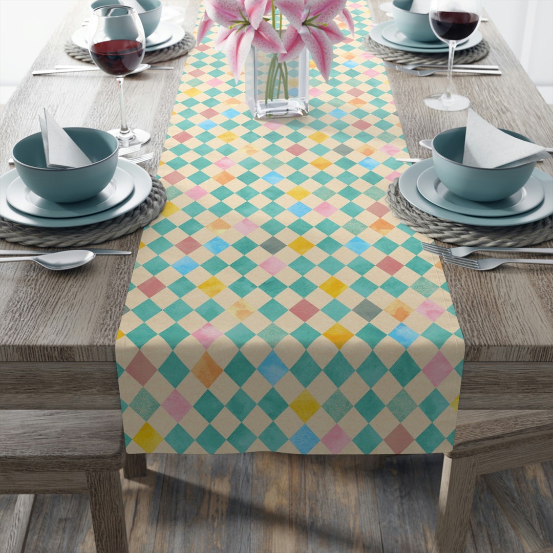 Rainbow Vintage Diamond Cheque Table Runner | Alice in Wonderland Party ...