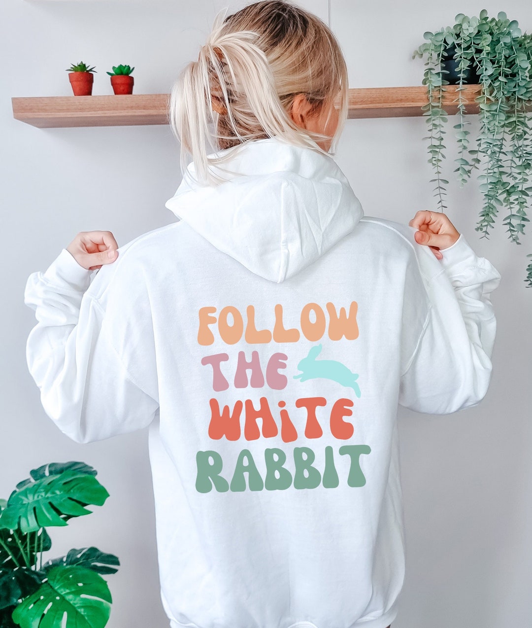 Follow the White Rabbit Hoodie | Alice in Wonderland Hoodie | Retro ...