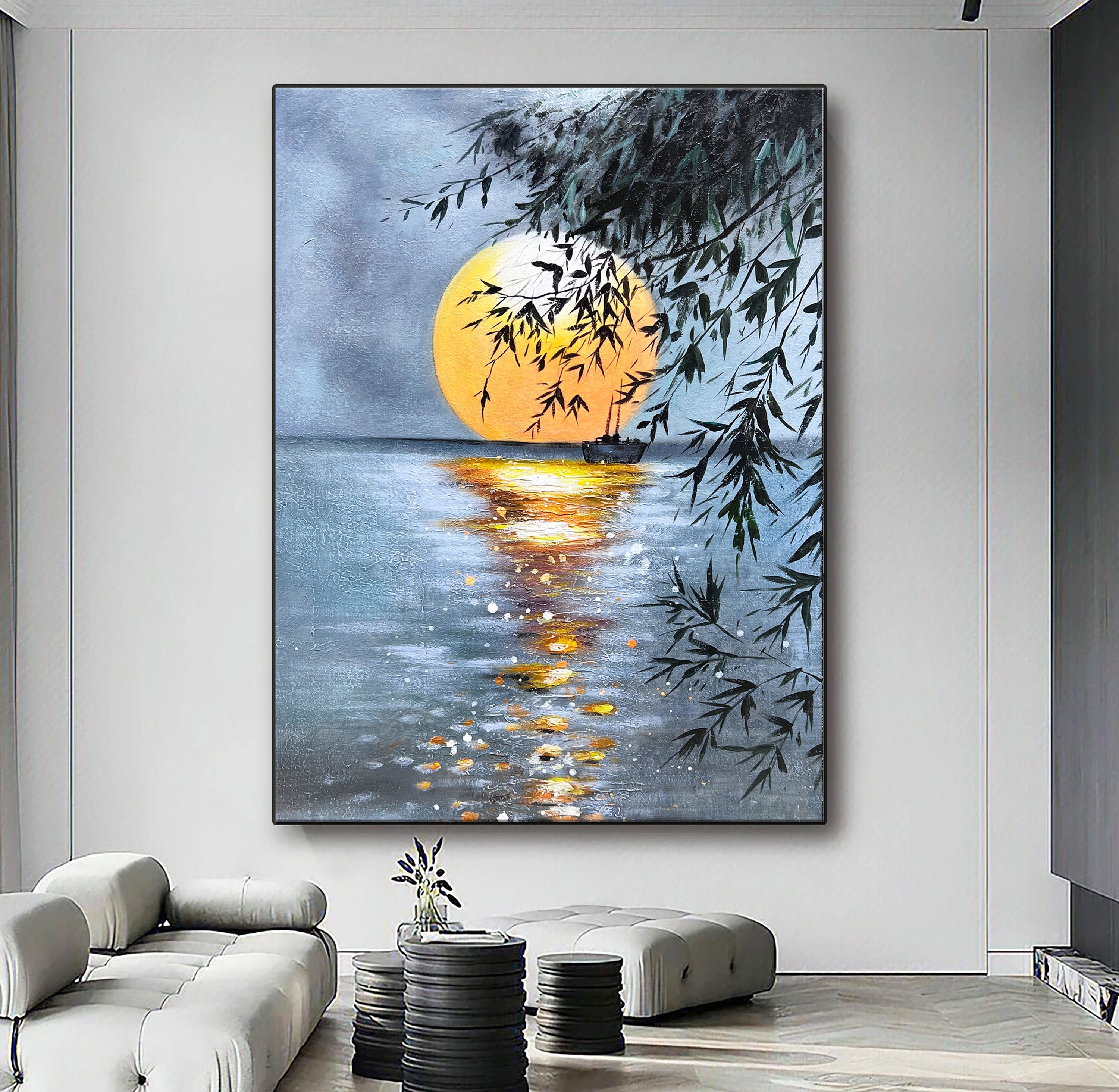Giant Full Moon Full Moon Over Sea, Full Moon Wall Art, Full Moon ...