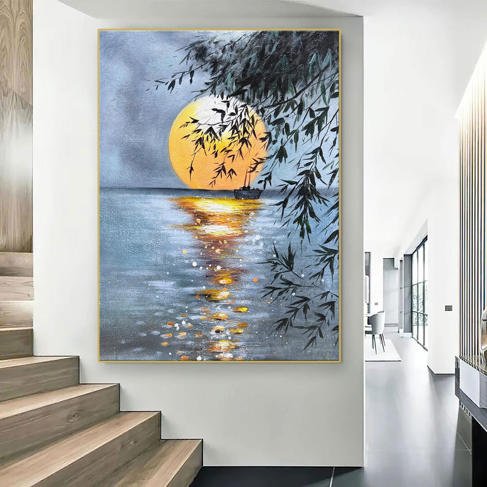 Giant Full Moon Full Moon Over Sea, Full Moon Wall Art, Full Moon ...