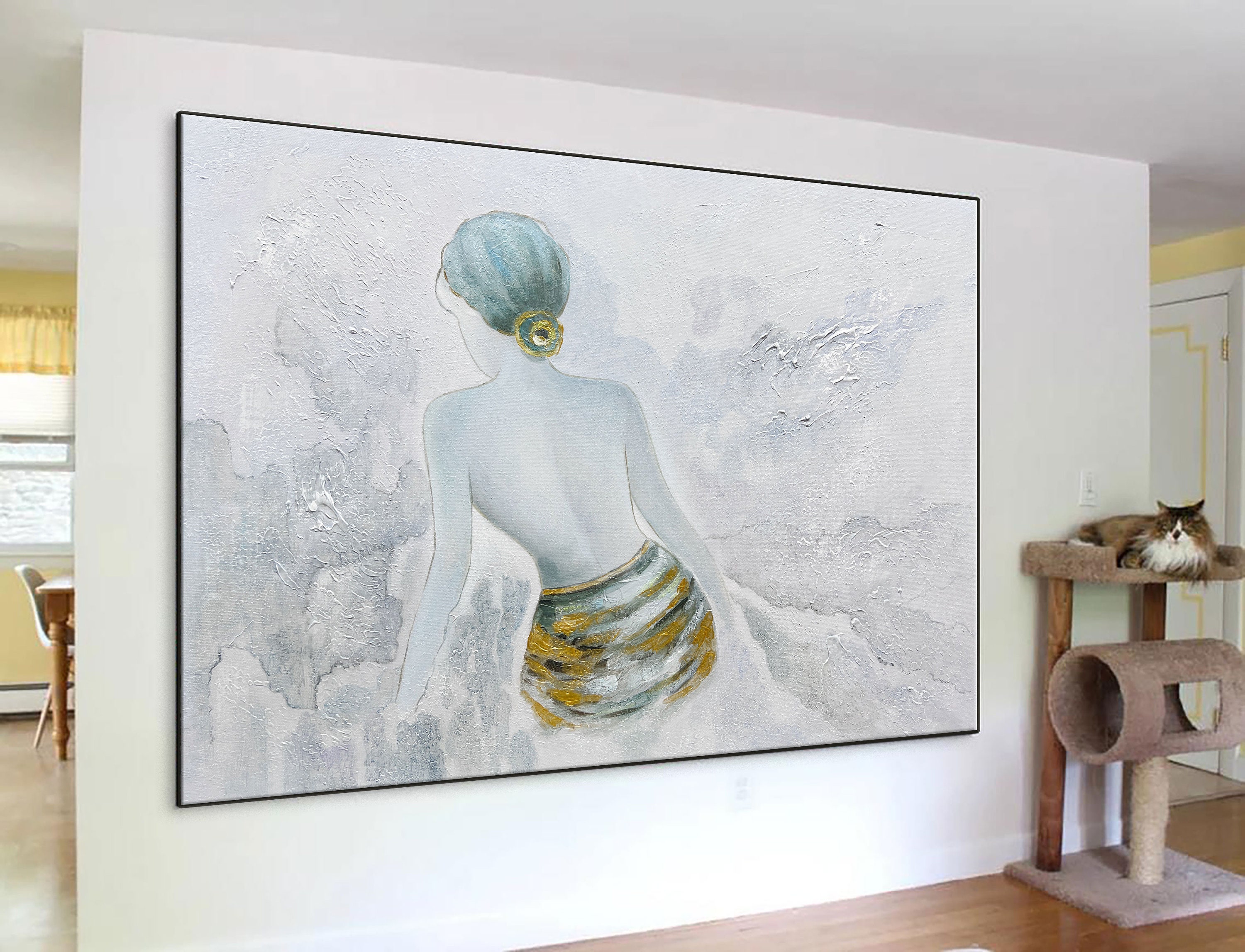Original Sexy Girl Back View Painting, Textured Abstract Painting ...