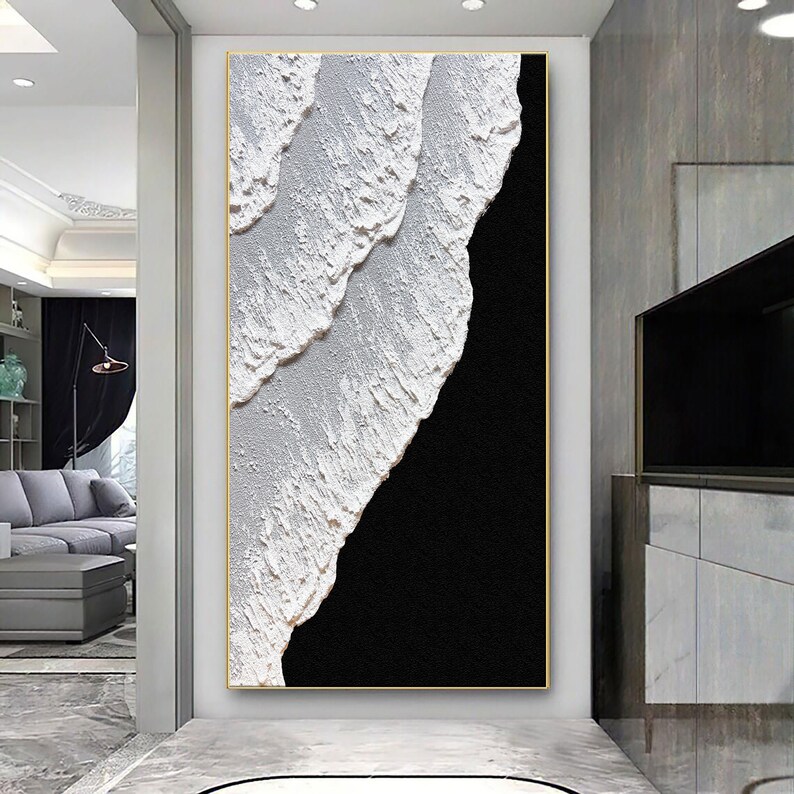 Black and White 3D Texture Painting Large Black and White Abstract ...