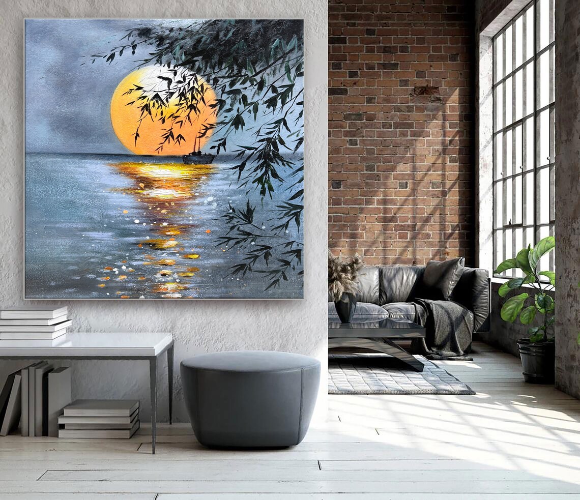 Giant Full Moon Full Moon Over Sea, Full Moon Wall Art, Full Moon ...