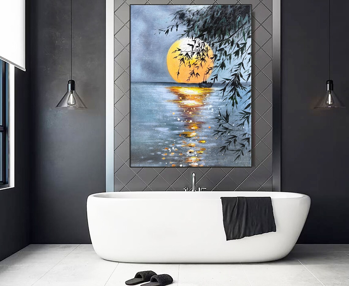 Giant Full Moon Full Moon Over Sea, Full Moon Wall Art, Full Moon ...