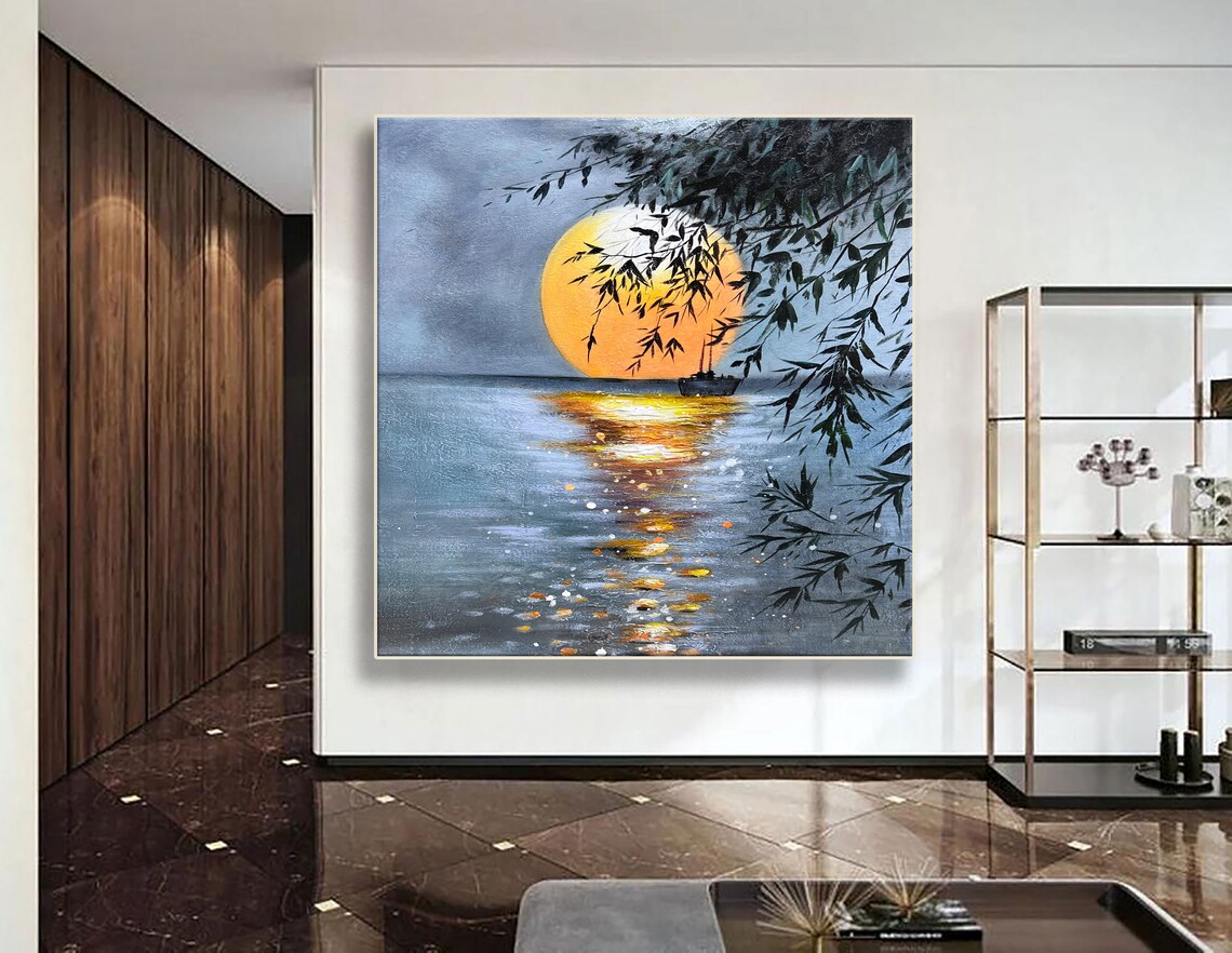 Giant Full Moon Full Moon Over Sea, Full Moon Wall Art, Full Moon ...