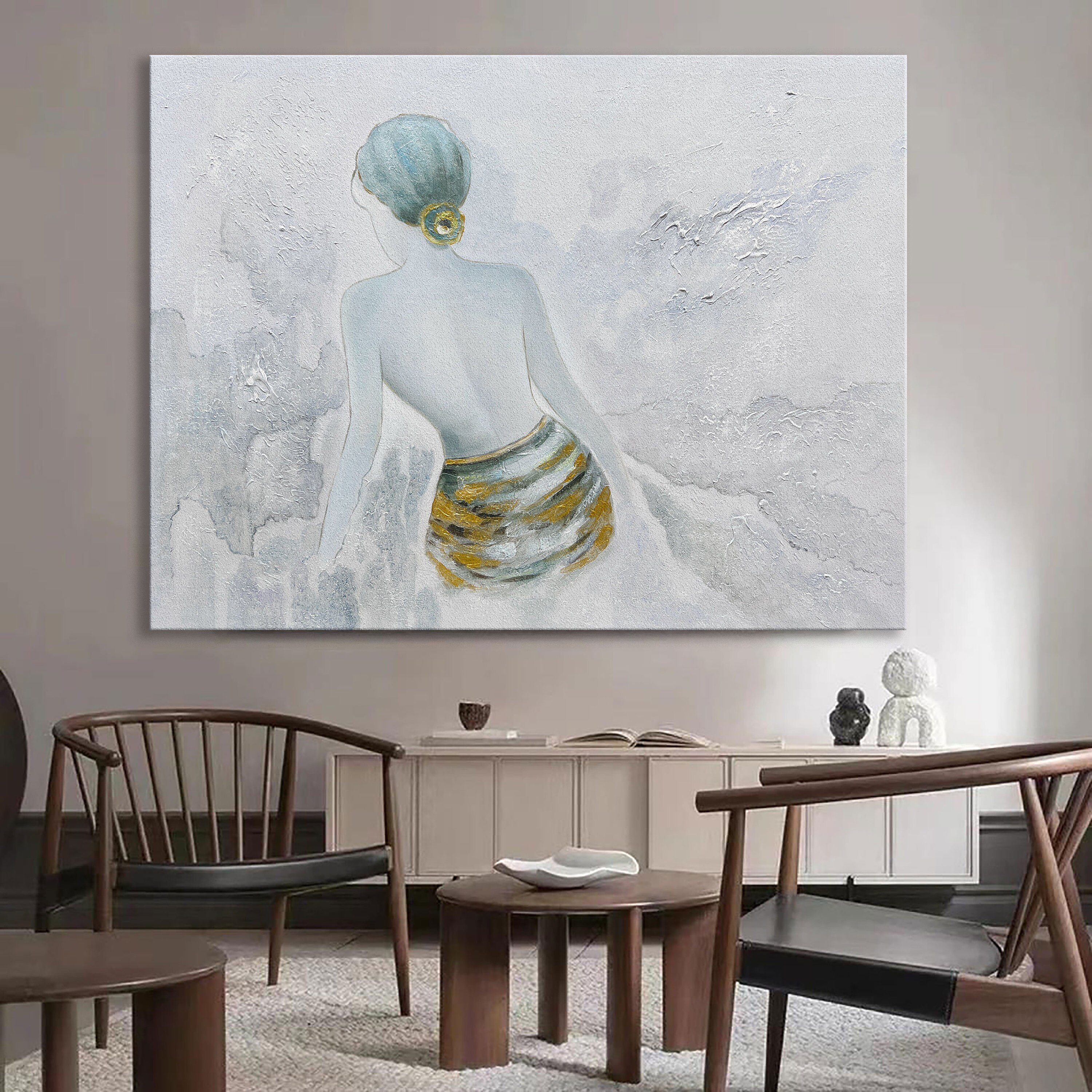 Original Sexy Girl Back View Painting, Textured Abstract Painting ...