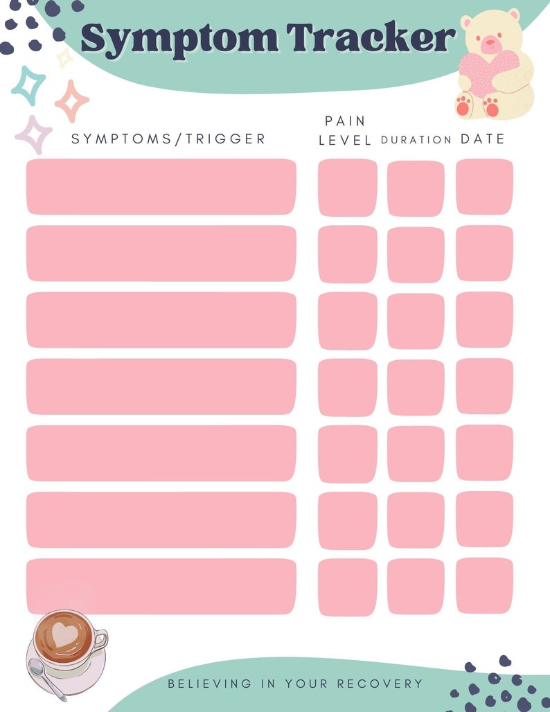 Printable Multiuse Symptom Tracker, Chronic Illness, PMS Symptom ...