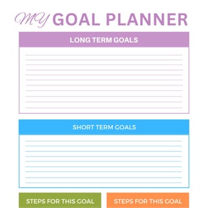 Printable Goal Planner, Cute, Easy, Tracker, Digital, Worksheet ...