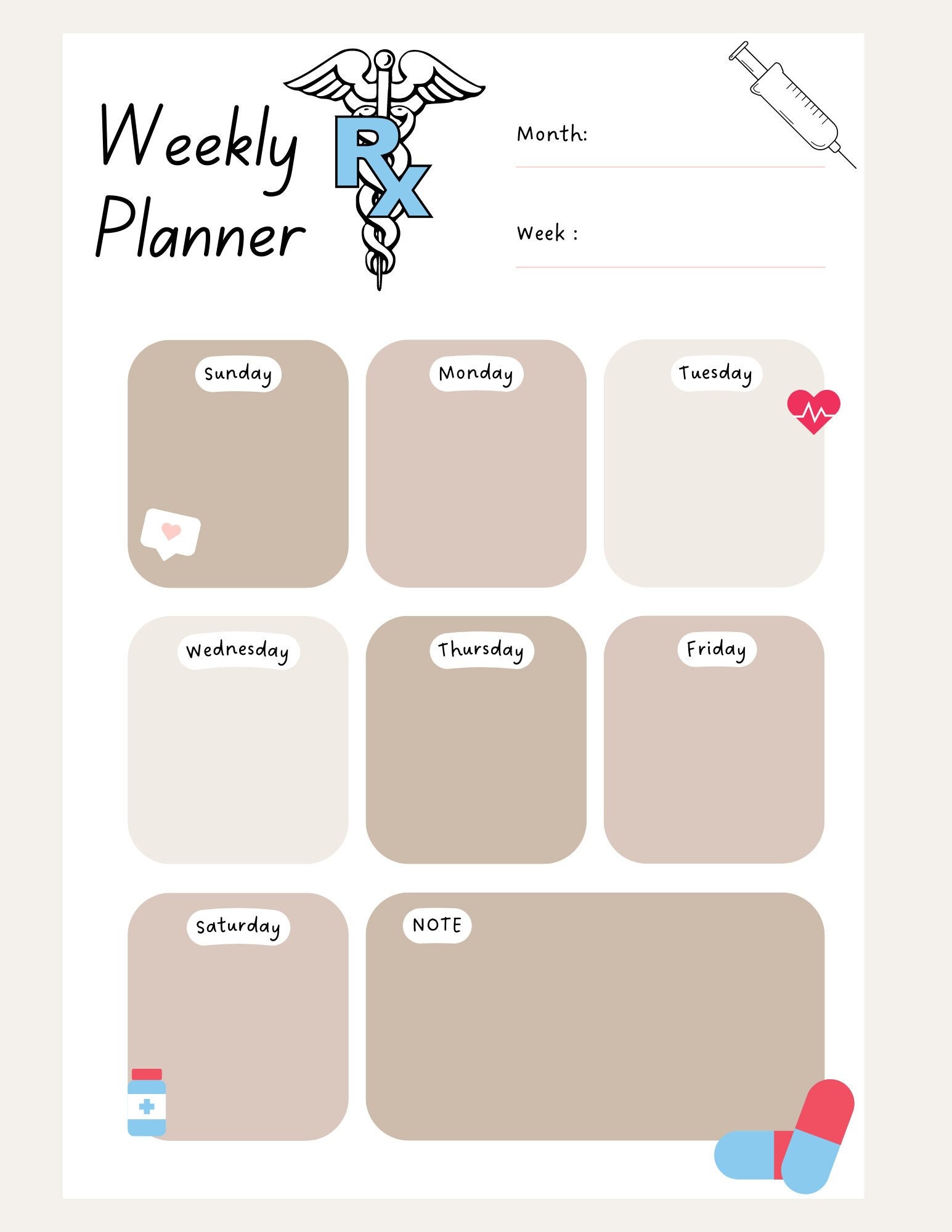 Printable Pharmacy: Digital Weekly Planner Stay Organized Stay Cute ...