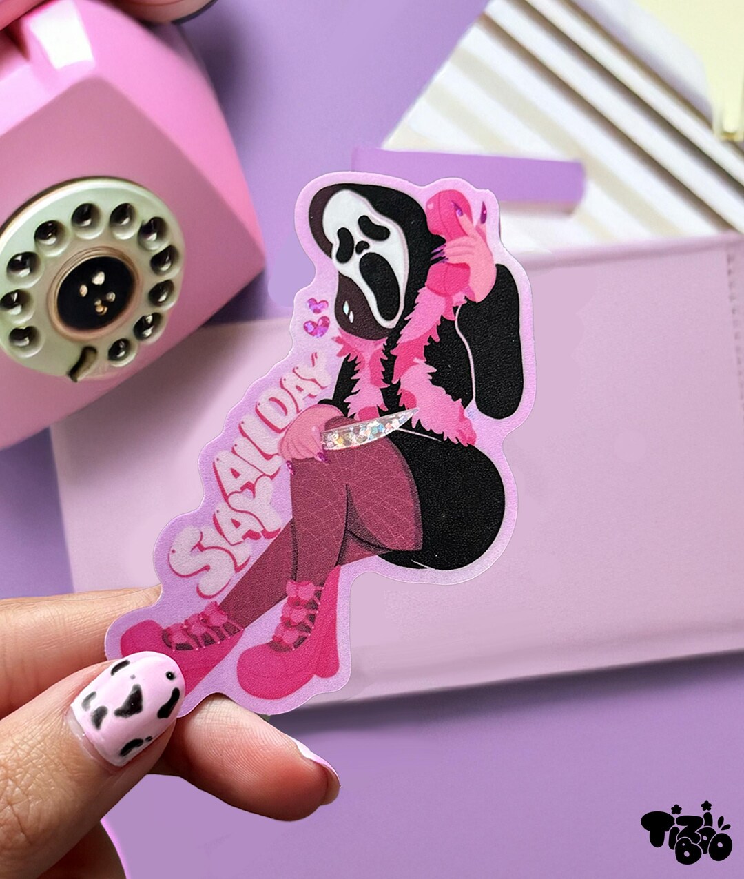 Slay All Day, Ghostface Scream Cute Pink Glitter Sticker - Etsy