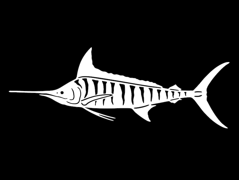 Striped Marlin Sticker, Detailed Silhouette, Vinyl Fish Decal, Made in ...