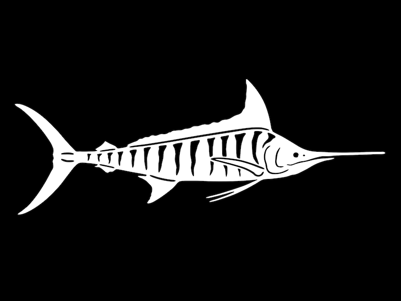 Striped Marlin Sticker, Detailed Silhouette, Vinyl Fish Decal, Made in ...