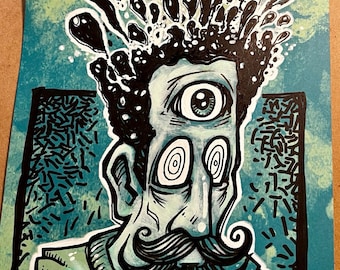 Original Psychedelic Ink Drawing. Woman Listening to Trippy Music in ...