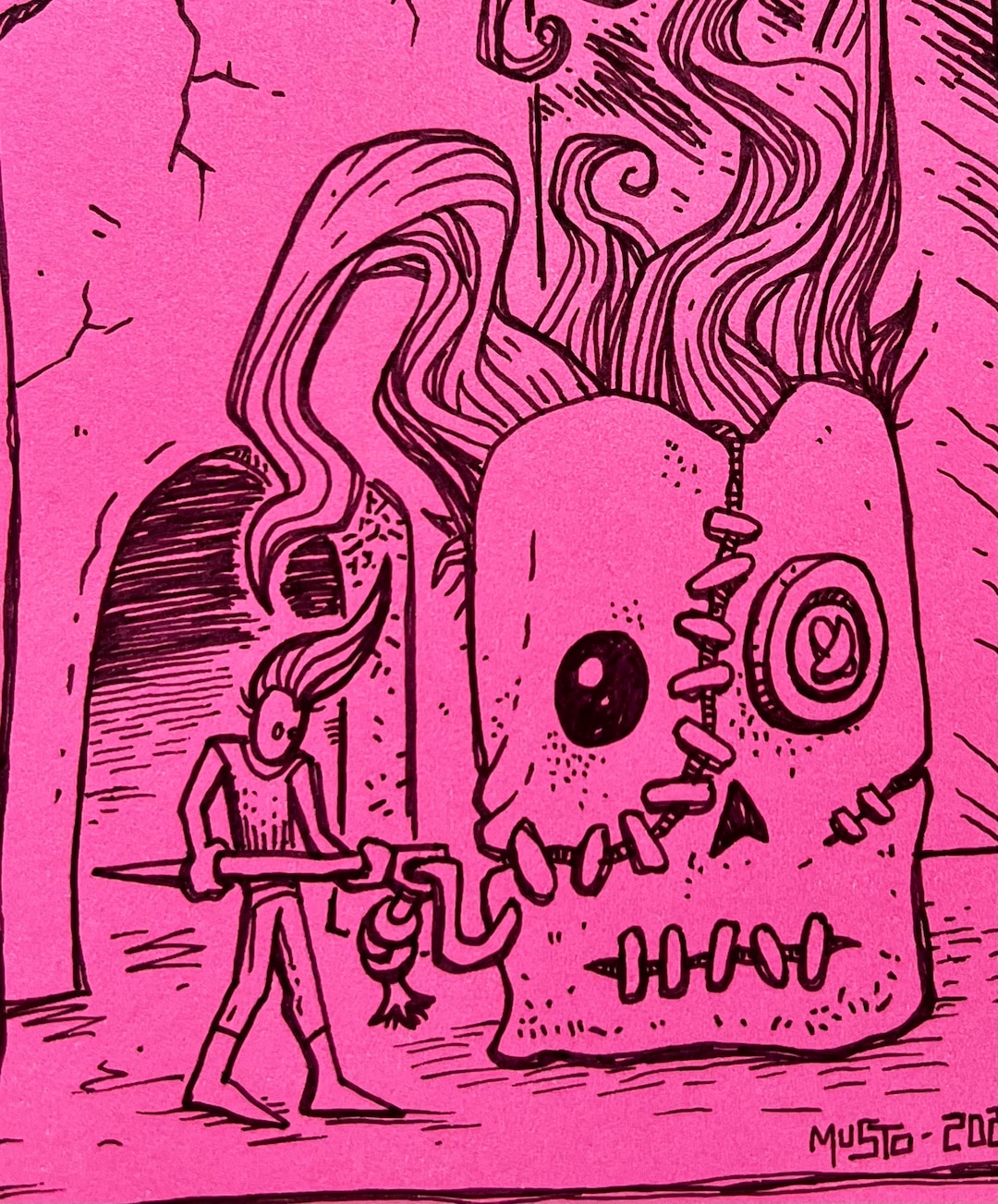 Automatic Sketch : Giant Rag Doll Head. Surreal Surrealist Pen and Ink ...