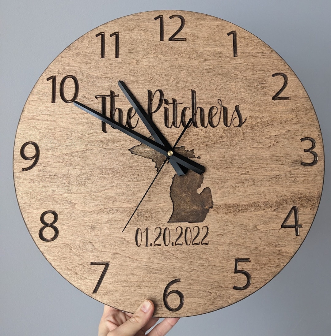 Custom Wooden Engraved Clock, 16 Inch Wall Clock, Personalized Gift for ...