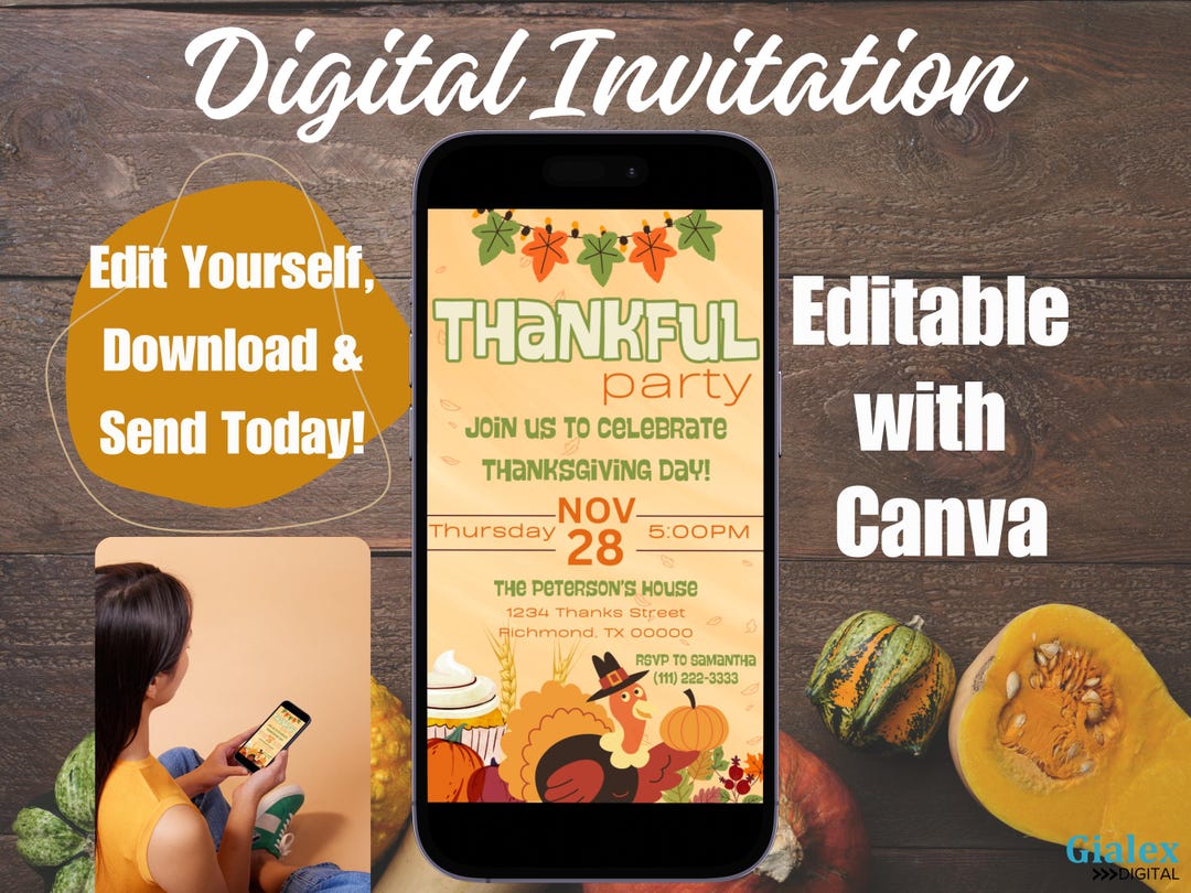 Thankful Party Digital Invitation, Thanksgiving Digital Invitation ...