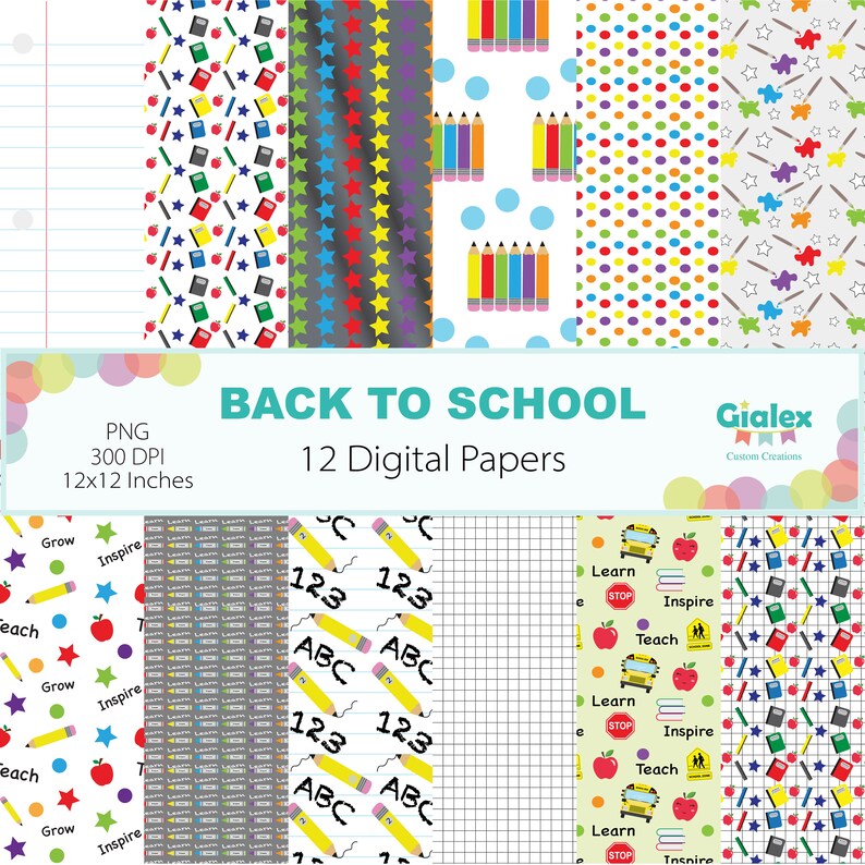 Back to School Clipart & Digital Paper Pack Back to School - Etsy