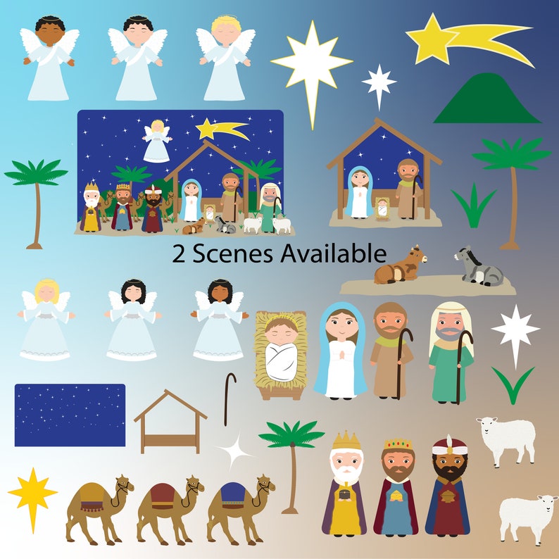 Nativity Clipart & Digital Paper Pack, Christmas Nativity Religious ...