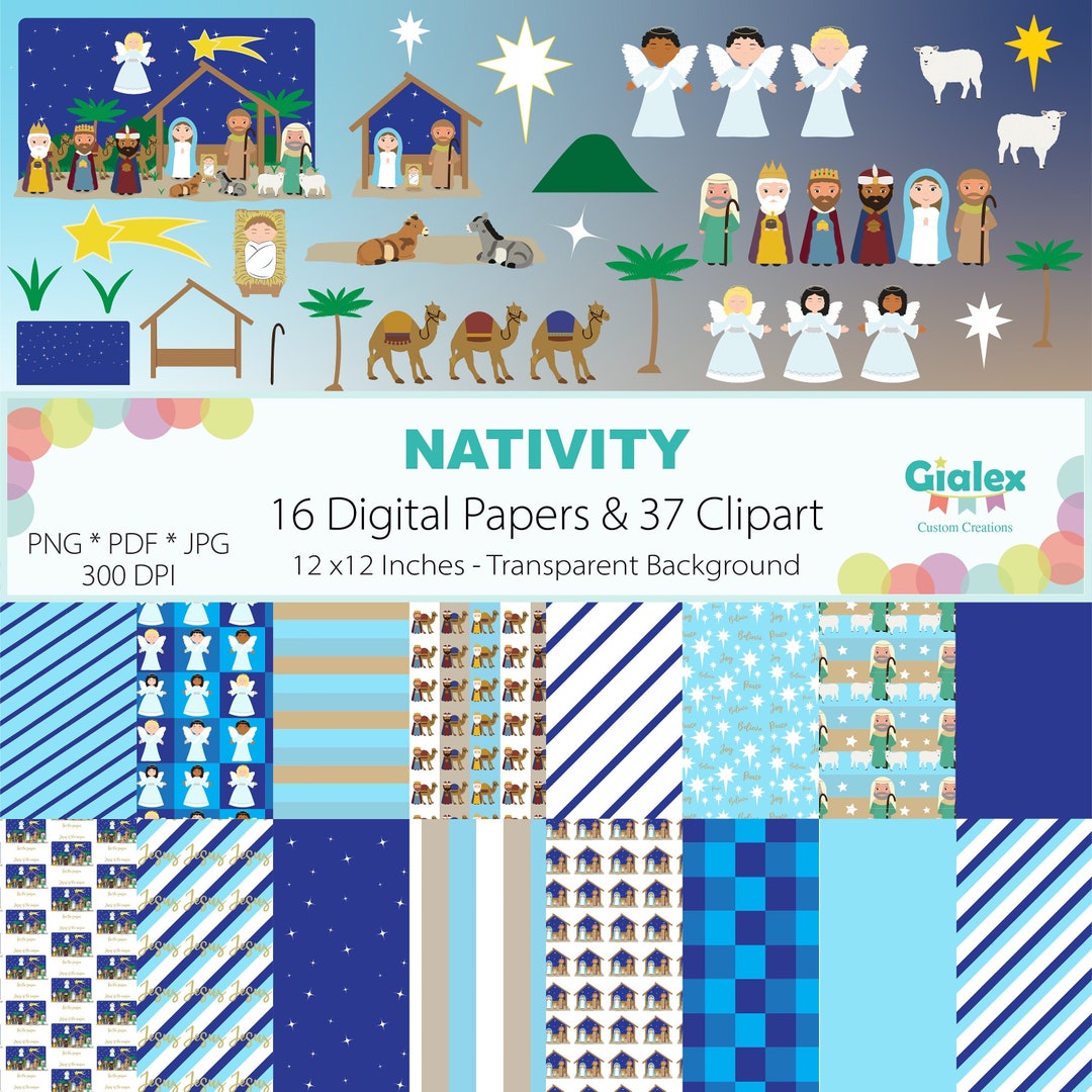 Nativity Clipart & Digital Paper Pack, Christmas Nativity Religious ...