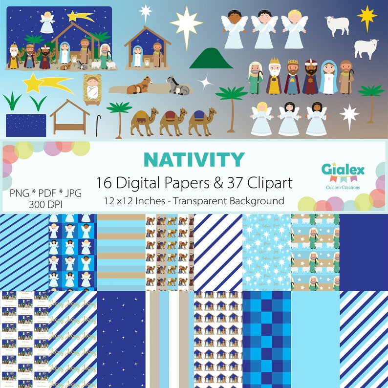 Nativity Clipart & Digital Paper Pack, Christmas Nativity Religious ...