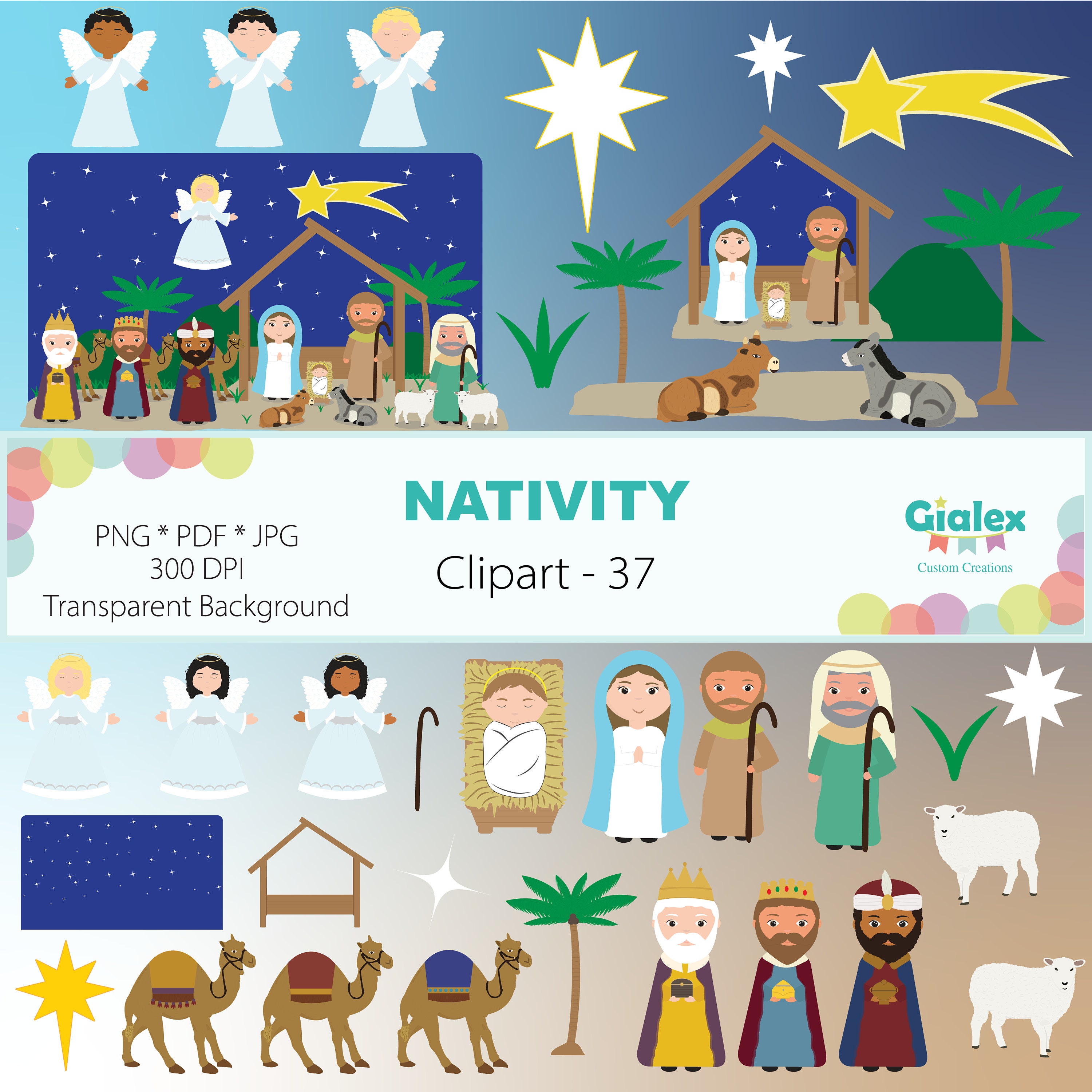 Nativity Clipart & Digital Paper Pack, Christmas Nativity Religious ...