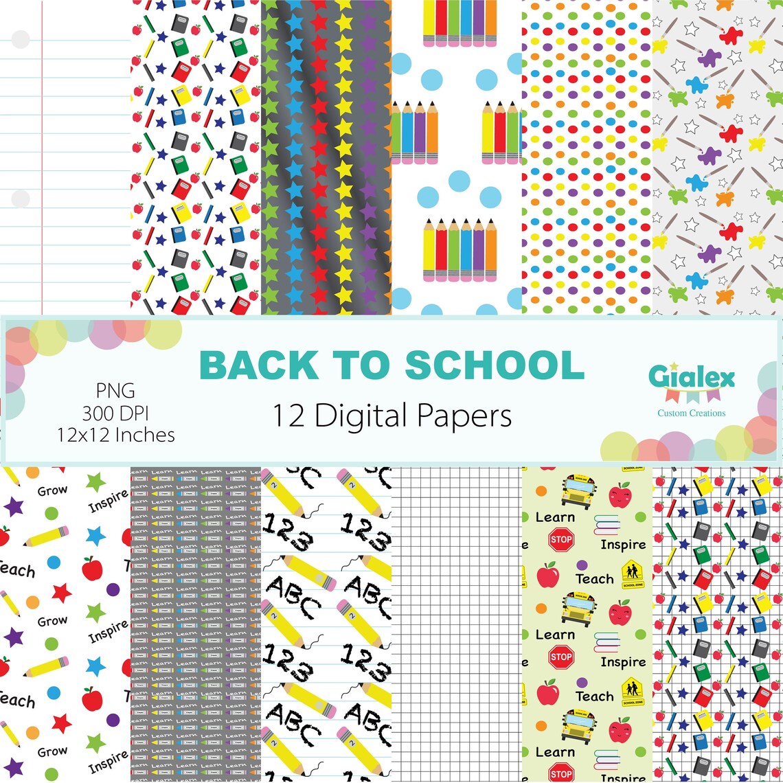 Back to School Digital Paper, Back to School Digital Background, Back ...