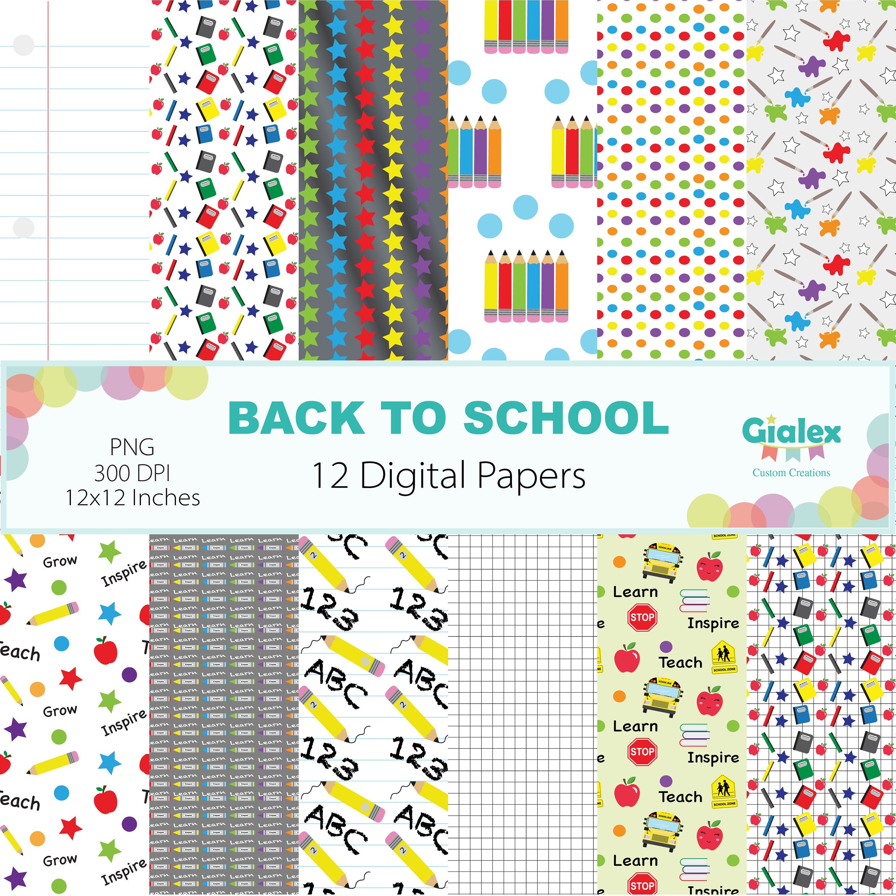 Back to School Digital Paper, Back to School Digital Background, Back ...