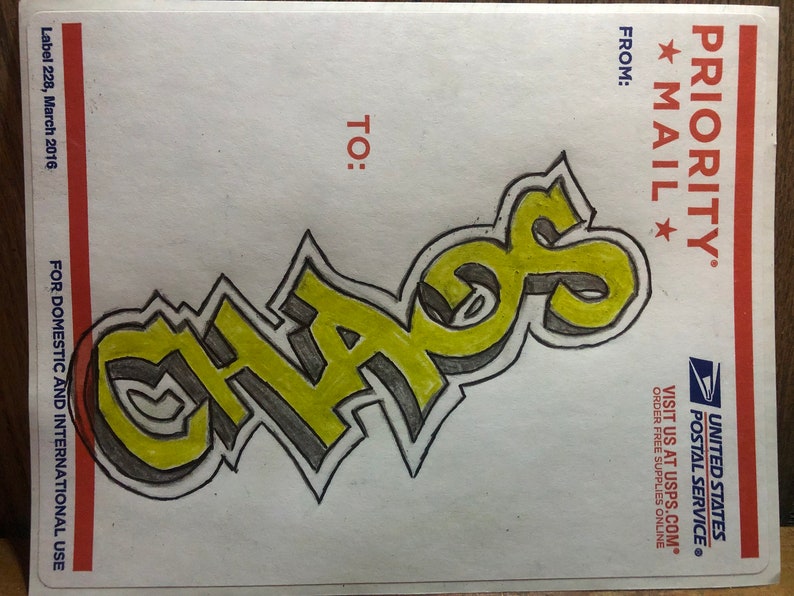 CHAOS Hand Drawn Graffiti Usps Label 228,sticker Art - Etsy