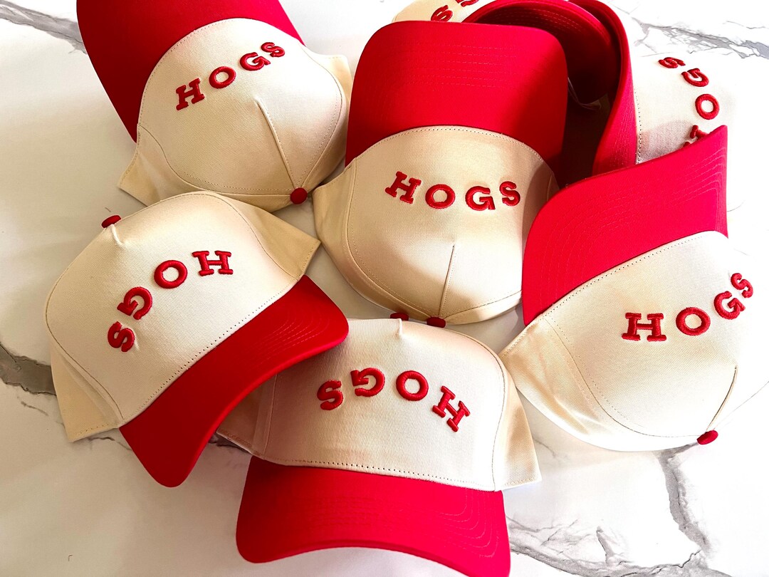 HOGS Upside Down Logo 3D Embroidered Arkansas Snapback Hat Cap Two Tone ...
