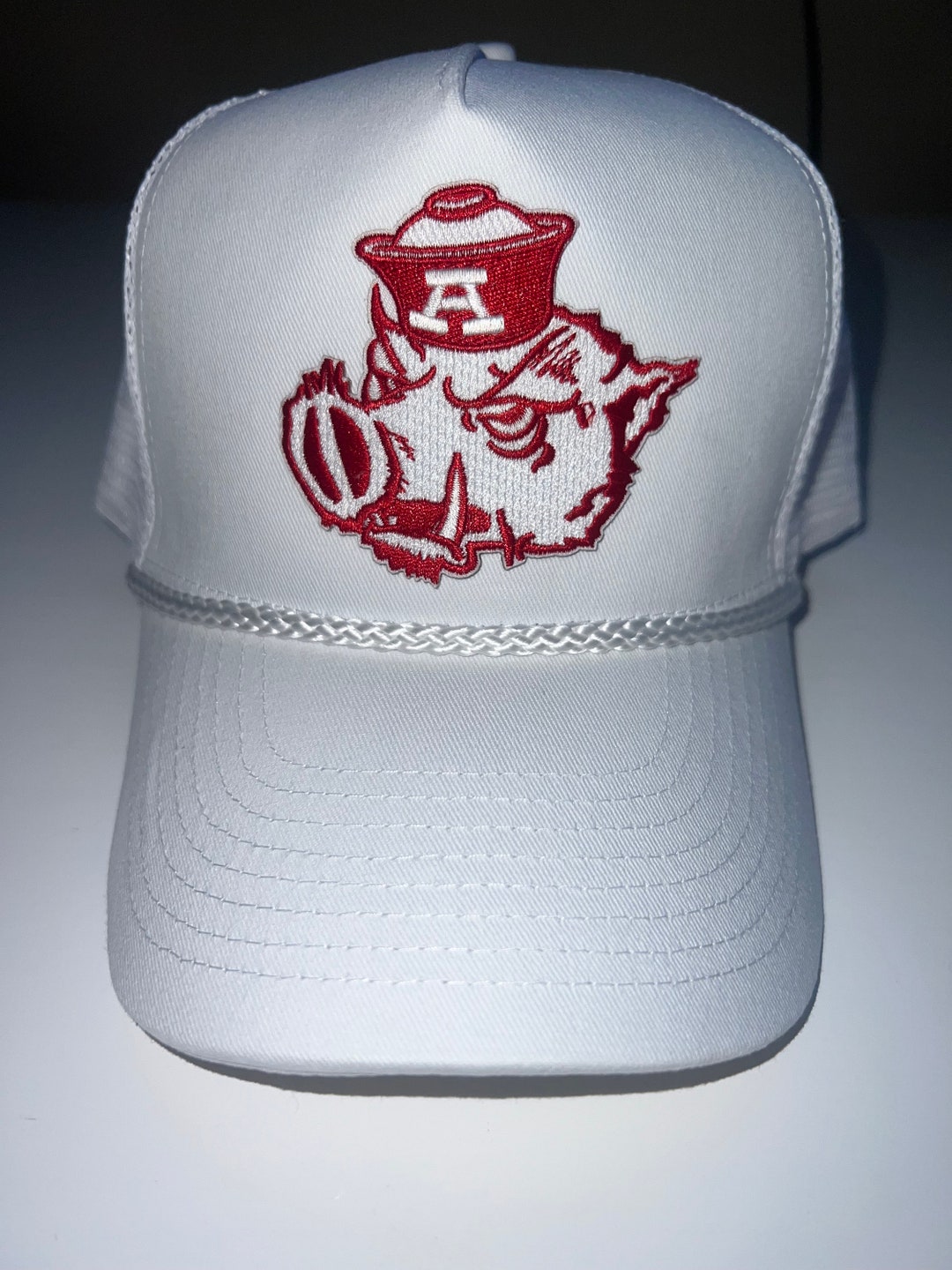 Arkansas Razorback All White Snapback Hat Cap With White Rope RARE LOGO ...