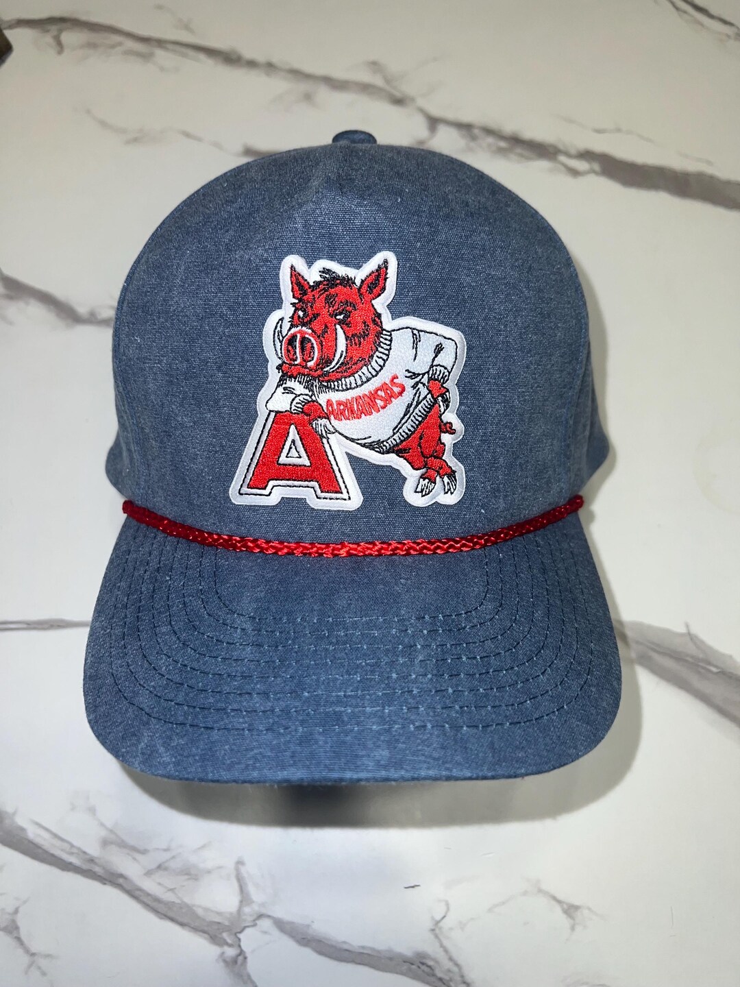 Vintage Retro Arkansas Hogs Blue Suede Snapback Hat Cap With Red Rope ...