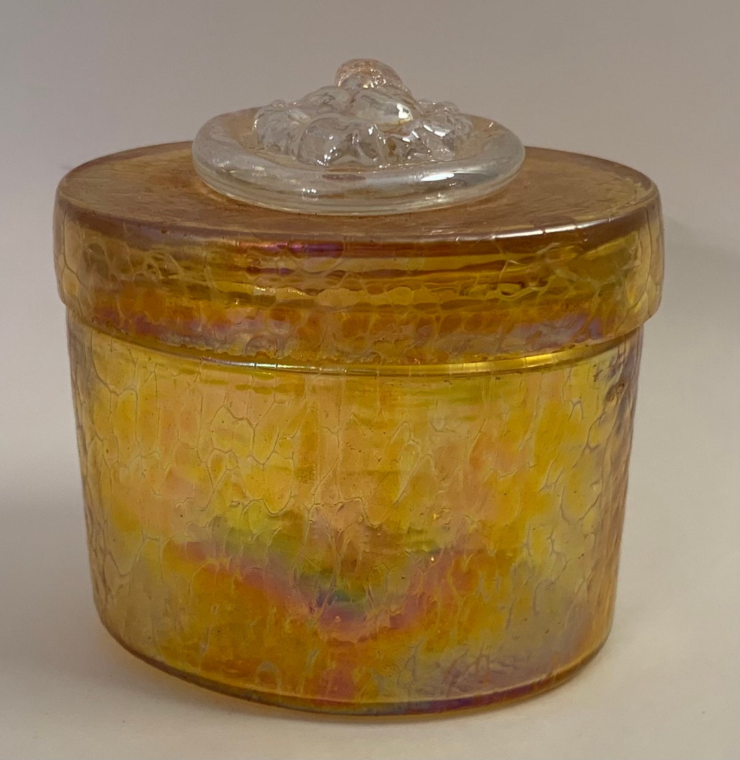Loetz Candia Papillon Covered Jar or Box With Applied Lion’s Head ...