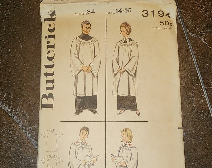 1960s Vintage Butterick Choir Robe Pattern - Etsy