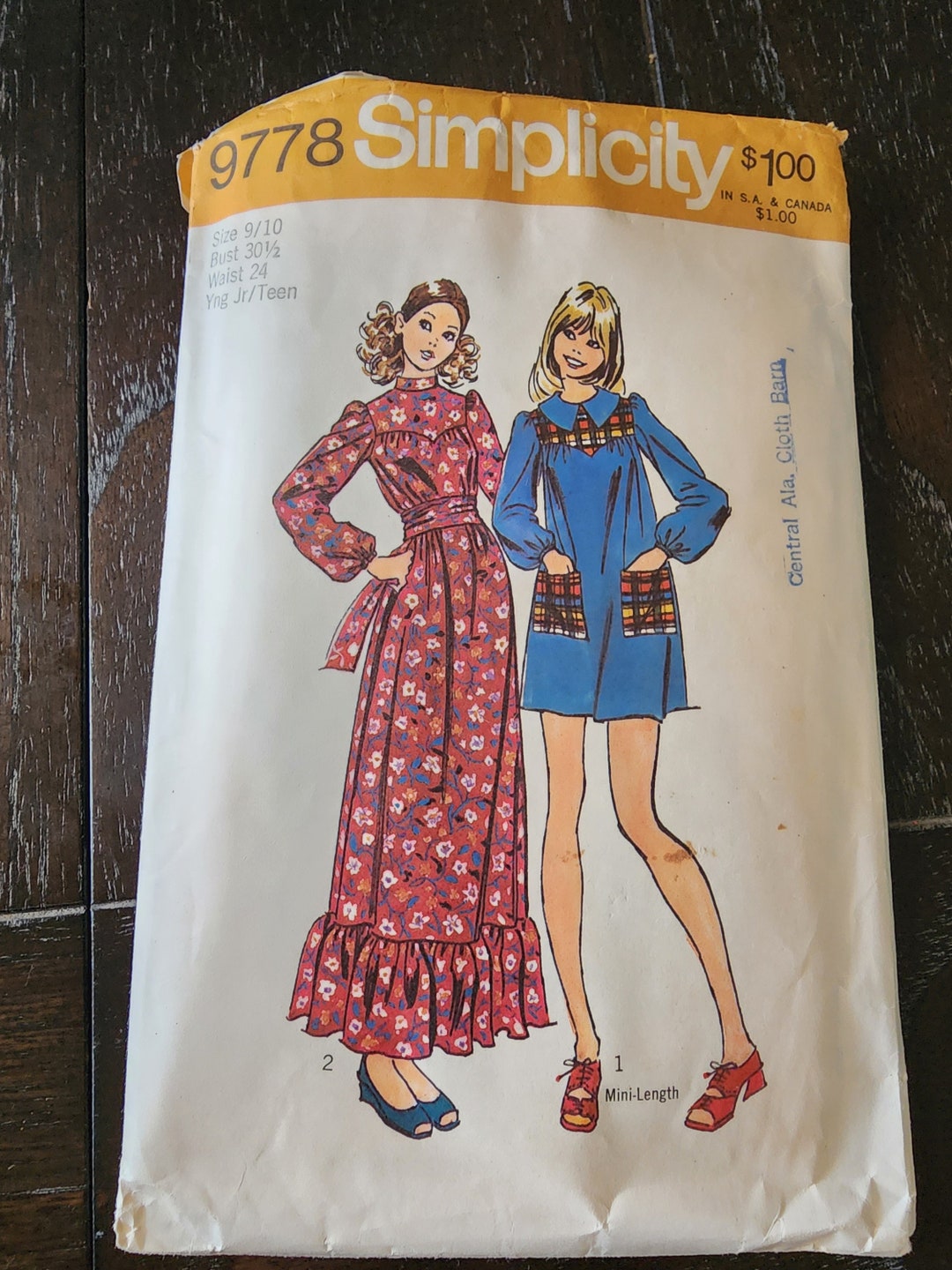 1971 Vintage Simplicity 9778 Young Junior/teens' Dress in Two Lengths ...