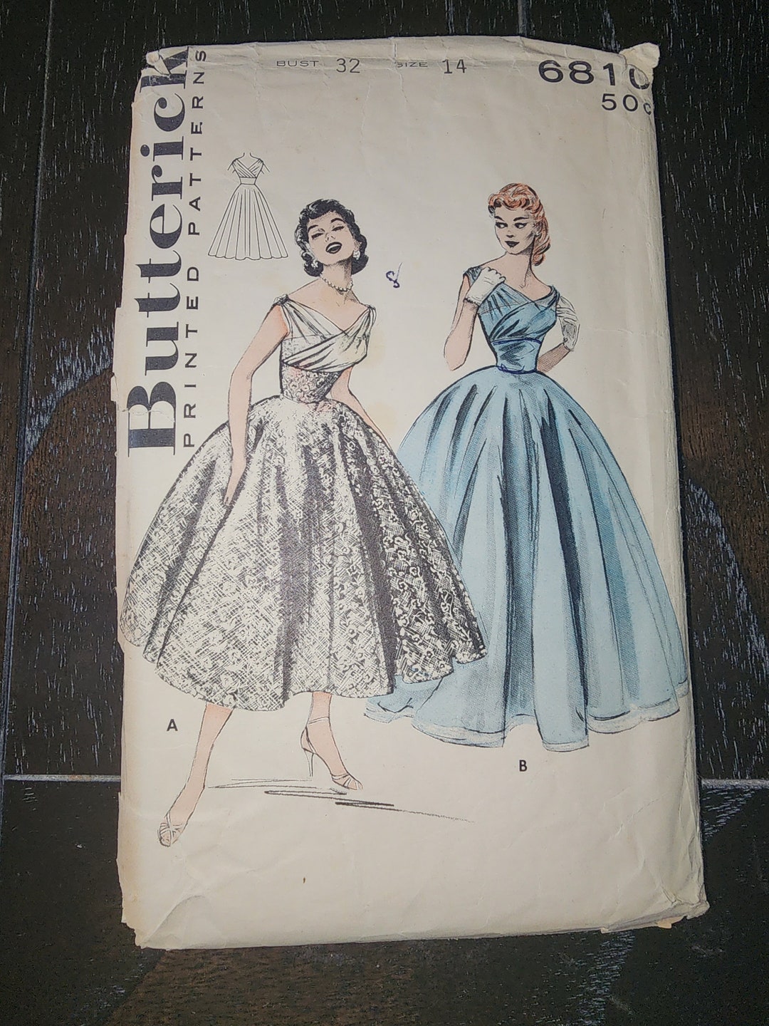 1954 Vintage Butterick 6810 Ballerina or Full Length Evening Dress ...