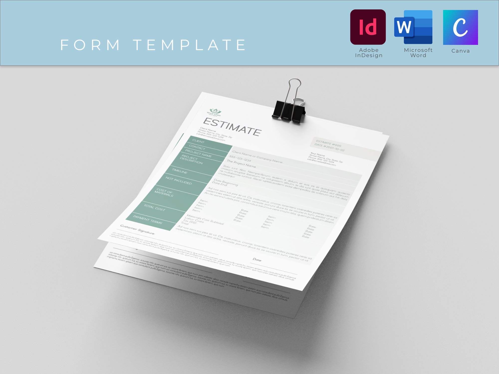 Editable Job Estimate Template: MS Word, Indesign, Canva (US Letter) - Etsy