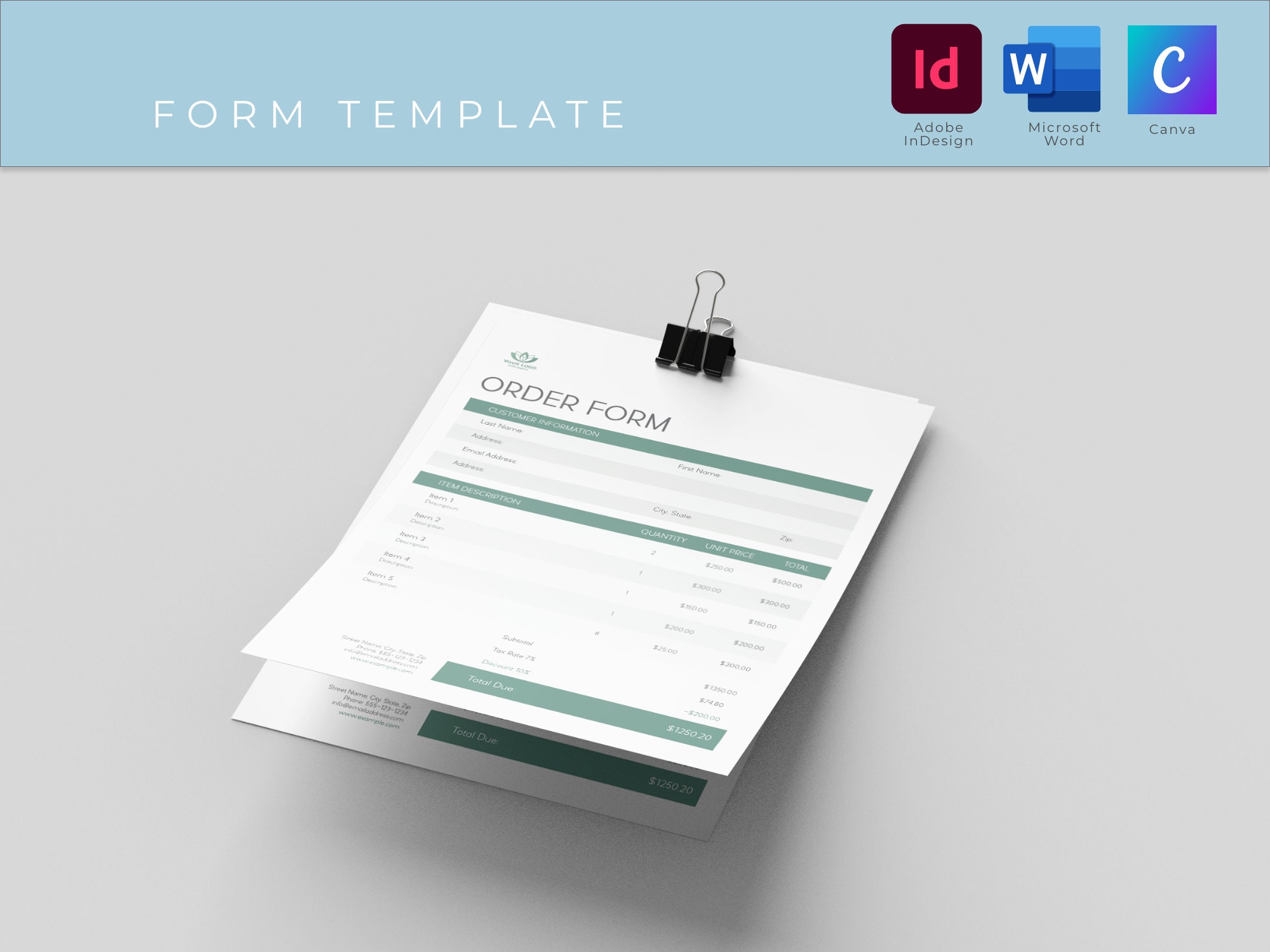 Editable Order Form Template: Microsoft Word, Adobe Indesign - Etsy