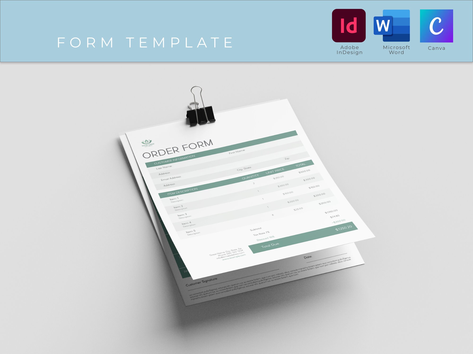 Editable Order Form Template: Microsoft Word, Adobe Indesign - Etsy
