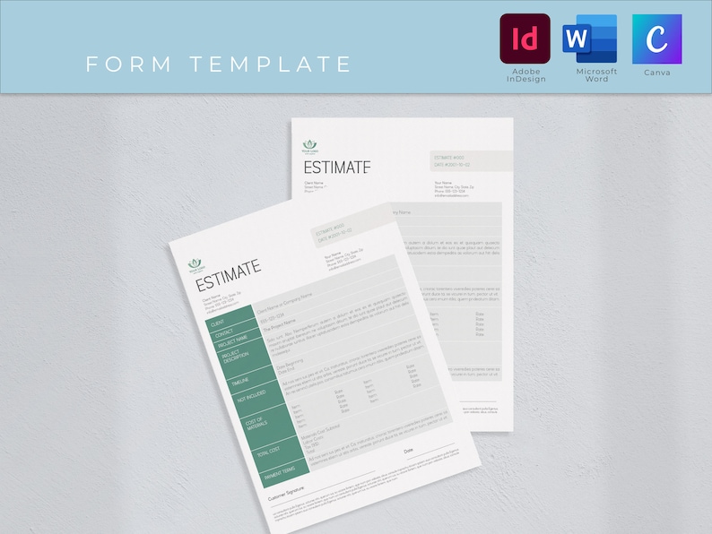 Editable Job Estimate Template: MS Word, Indesign, Canva (US Letter) - Etsy
