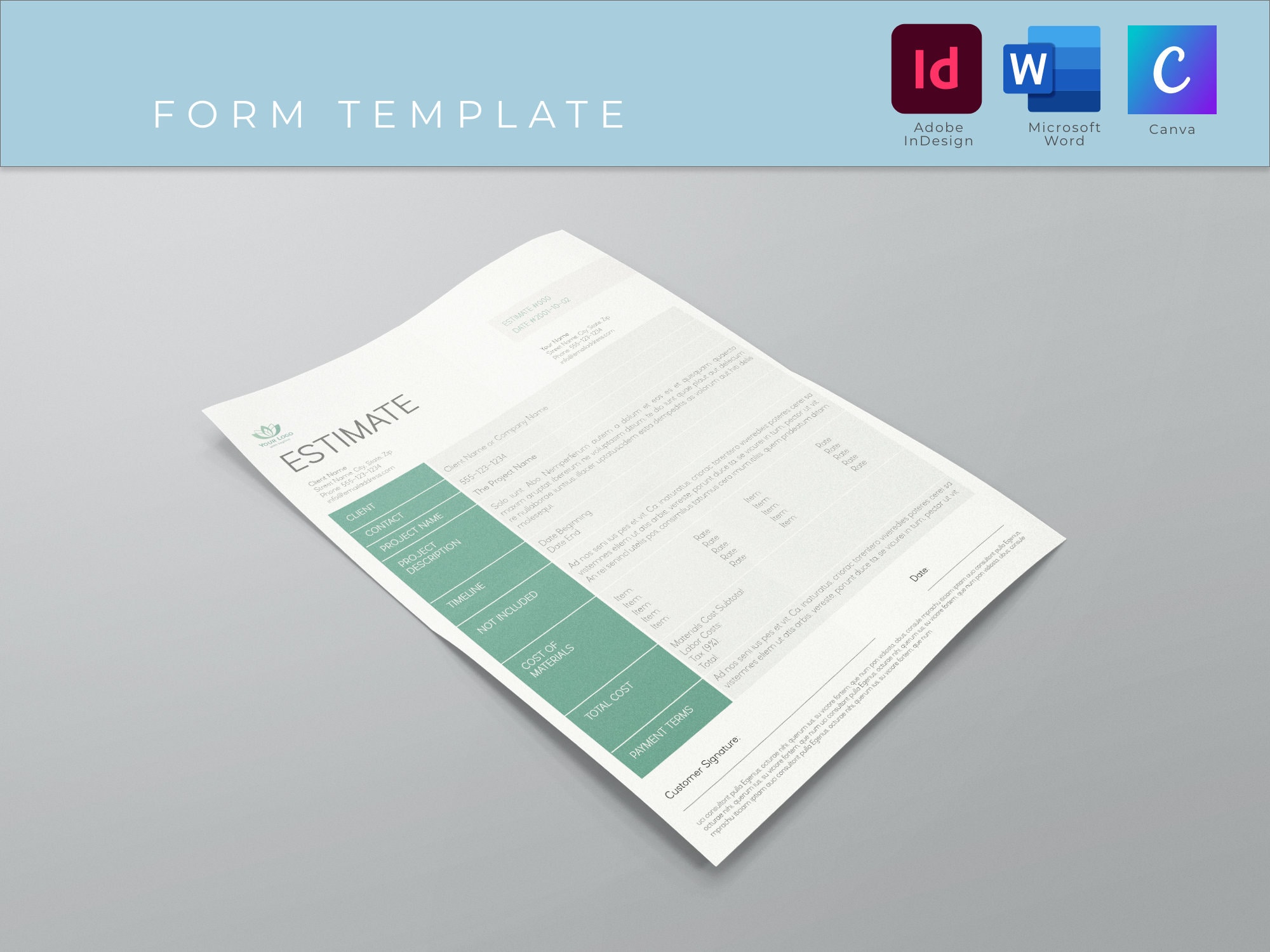 Editable Job Estimate Template: MS Word, Indesign, Canva (US Letter) - Etsy