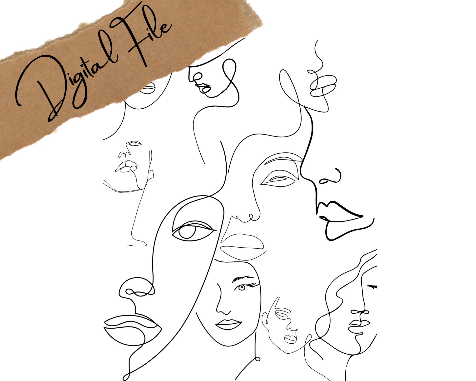 DIGITAL - Black Linear Face Poster | Abstract Face Print | Face Line ...
