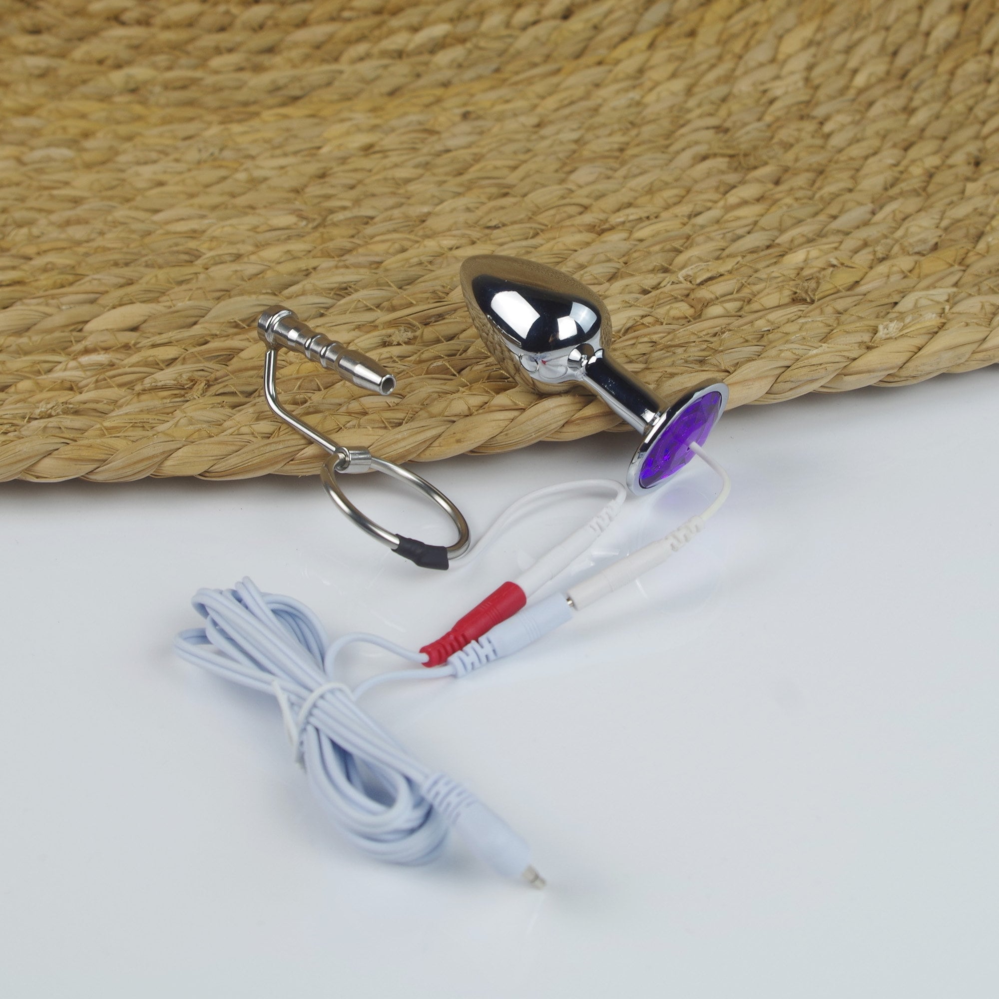 E Stim Short Catheter Urethral Sound With Electrodes Butt Plug Conductive Rubber Cock Ring ...