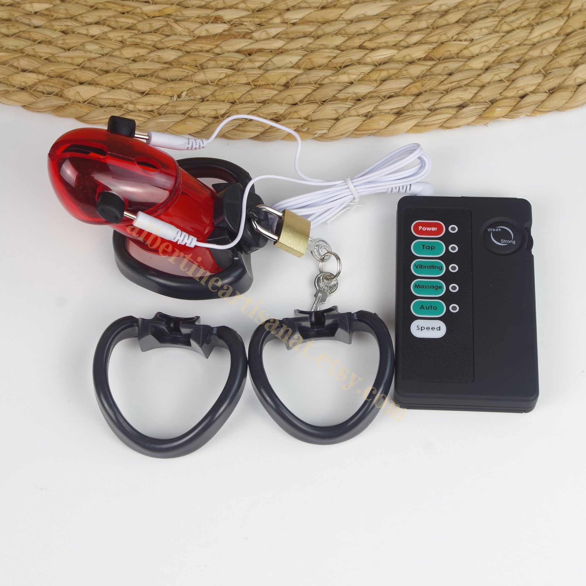 Electric Shock E Stim Kit Chastity Cage Plug Electrosex Toy Gear Belt Cock Cage With 3 Rings ...